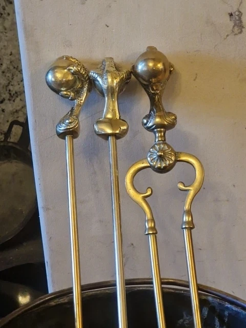 ANTIQUE C1900 BRASS Ball And Claw Fire Tool Set £180.00 - PicClick UK