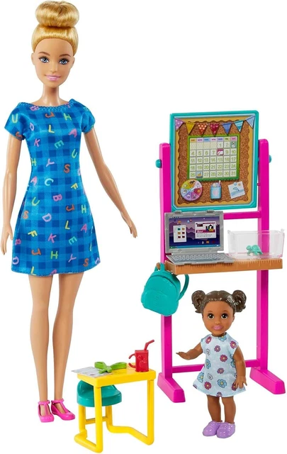 BARBIE TEACHER DOLL (Blonde),Toddler Doll (Brunette), Flip Board ...