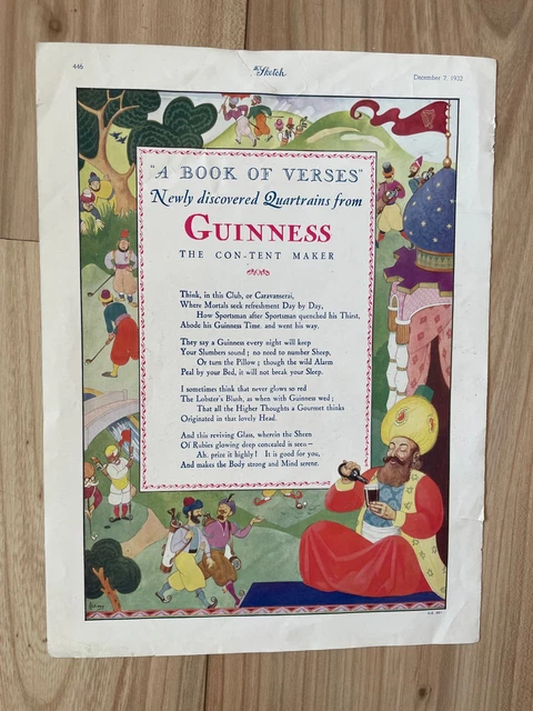 RARE 1930S VINTAGE Guinness - A Book of Verses - advert from The Sketch ...