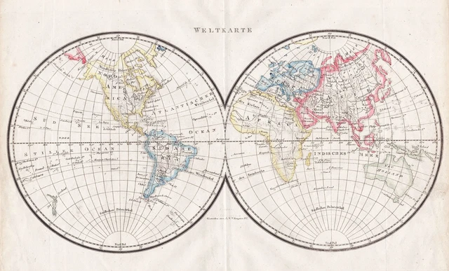 WORLD MAP CARTE Du Monde Mappemonde Carte Engraving Gravure sur Cuivre ...