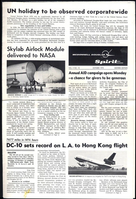 MCDONNELL DOUGLAS SPIRIT 10 1972 NASA Skylab; DC-10 record flight; F-15 ...
