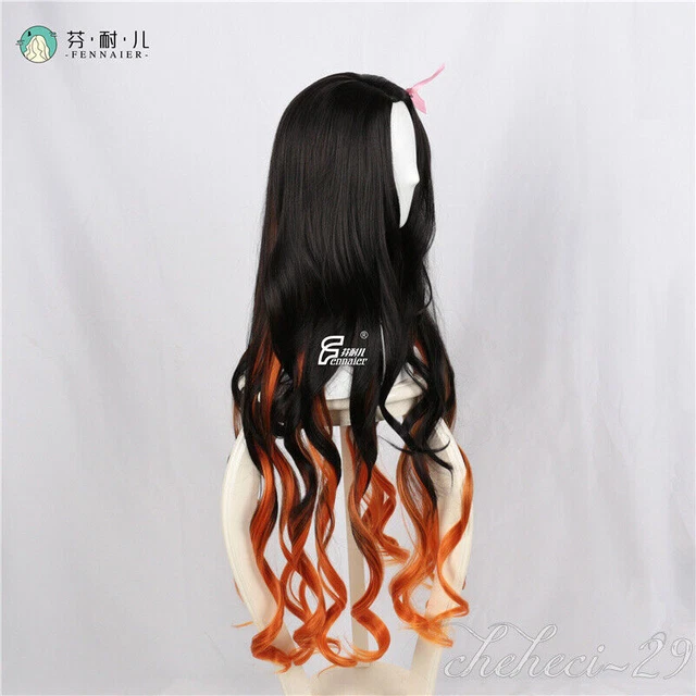 DEMON SLAYER KIMETSU no Yaiba Kamado Nezuko Long Curly Hair Wig Elegant ...