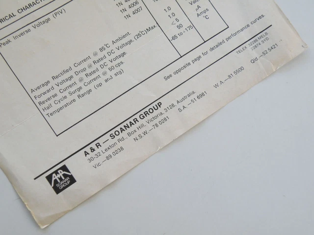 A&R SOANAR 1970S SALES+INFO 1N-4000 RECTIFIER, WO2 &WO4 MINIATURE ...