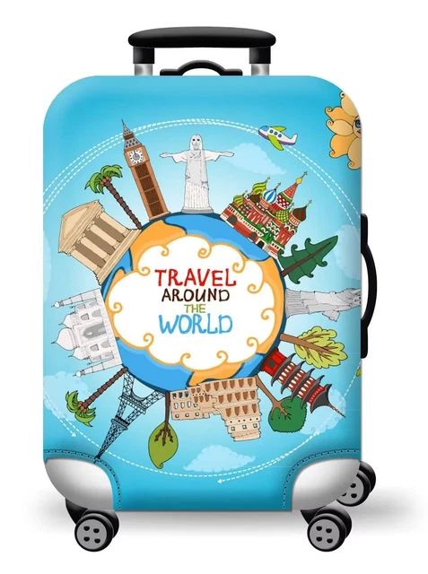 THICK ELASTIC WORLD Map Luggage Protective Cover Zipper Suit for 18-32 ...