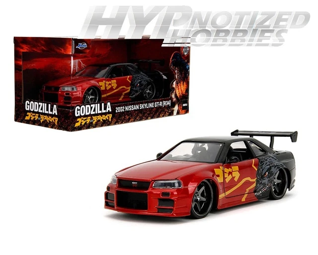 JADA 1:24 2002 Nissan Skyline GT-R R34 Godzilla Die-Cast rot und grau ...