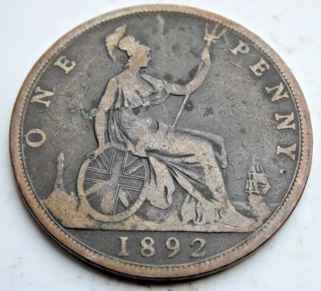 VICTORIAN ONE PENNY COIN 1892 QUEEN VICTORIA IN NICE GRADE ref 1059; £4 ...