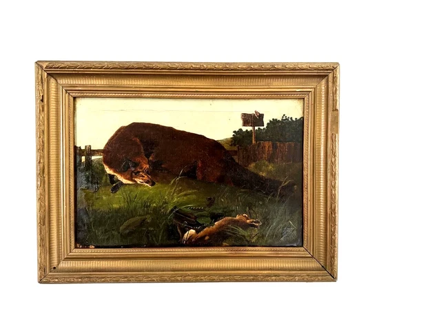 ANTIQUE OIL PAINTING on canvas Fox with dead rabbit framed £225.00 ...