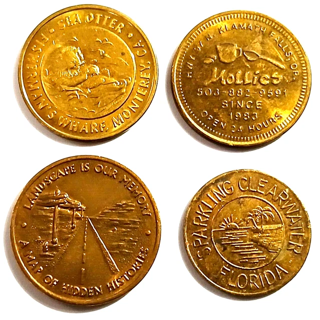 COMMEMORATIVE TOKEN LOT Of 4 Places California Florida Fare Oregon ...