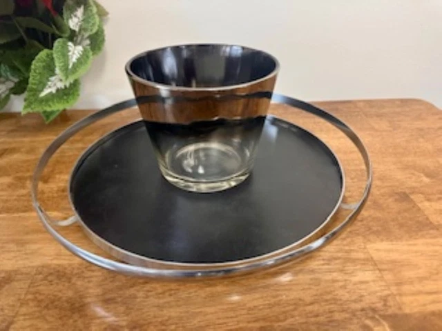 VINTAGE DOROTHY THORPE Silver Fade Roly Poly Bar Set Ice Bucket Tray ...