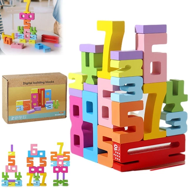 EARLY EDUCATION NUMBER Building Block Wooden Counting Toy For Kids £10. ...