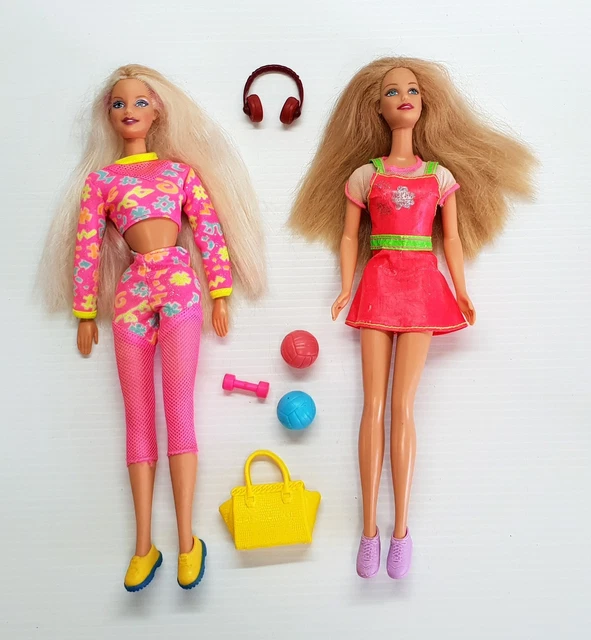 1991 BARBIE DOLLS Pair Workin' Out Barbie Sticker Craze Barbie Dress ...