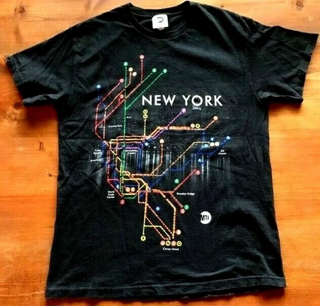 NEW YORK CITY Subway Line MTA Map T Shirt Black Large 100% Cotton Pre ...