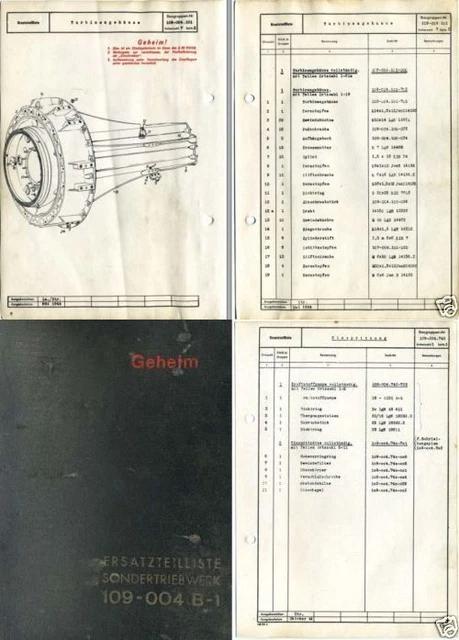 JUNKERS JUMO 004 Jet Engine Parts Service Manual Me 262 Horten Ho 229 ...