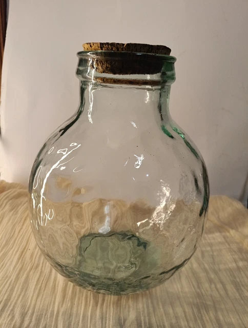 ANCIENNE DAME JEANNE En Verre Soufflé Col Large Avec Son Bouchon De ...