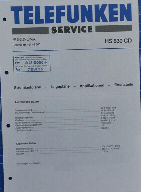 TELEFUNKEN SERVICE SCHEMATIC Location Map - HS 830 CD- B18673 £5.87 ...