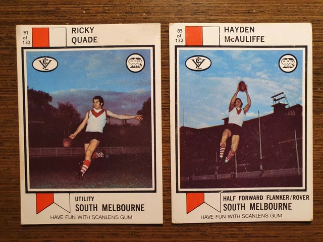 SCANLENS VFL 1974 FOOTBALL FOOTY CARD LOT McAULIFFE RICKY QUADE SOUTH ...