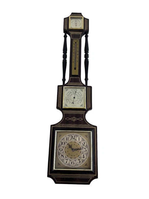 VINTAGE BANJO TYPE Wall Mounted Barometer Thermometer Hydrometer Clock ...