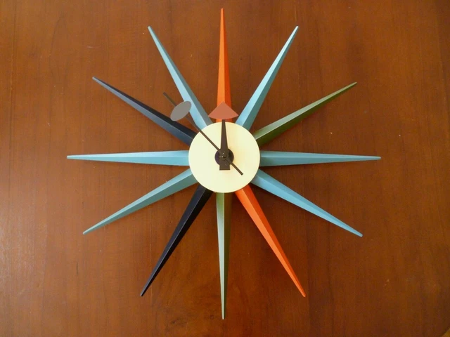 MID-CENTURY MODERN FURNITURE Sun Clock Retro MultiColoured Star Wall ...