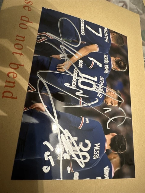 NEYMAR JR, KYLIAN MBAPPE AND LIONEL MESSI TRIPLE HAND SIGNED PSG 6x4 ...