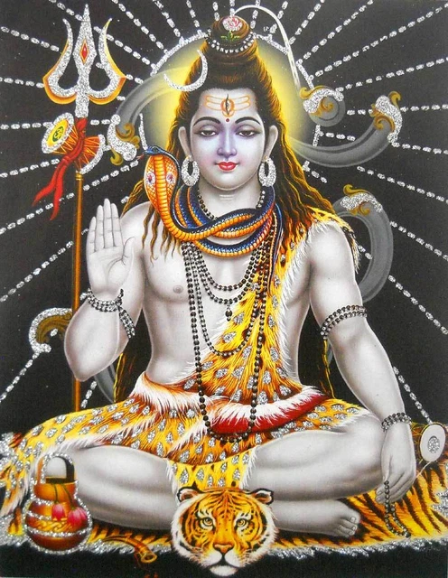 BLESSING LORD SHIVA Colorful Hindu God POSTER with glitter 9" X 11 ...