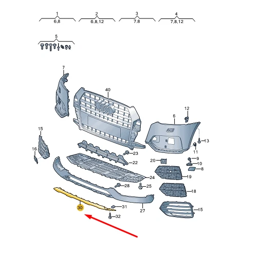 AUDI Q3 8U Barre anti-encastrement pour pare-chocs avant 8U0807733CKA8 ...