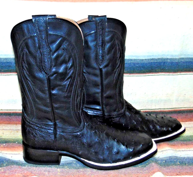 MENS RUJO THE Case Black Full Quill Ostrich Cowboy Boots 10.5 D New in ...