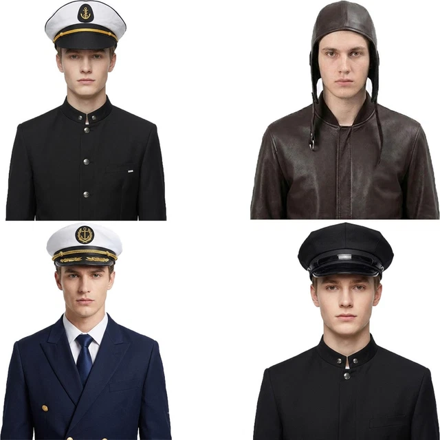 UNISEX CAPTAIN SAILOR Hat Marine Admiral Pilot Cap Black Chauffeur Hat ...