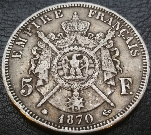 FRANCE EMPIRE MONNAIE 5 francs NAPOLÉON III 1870 A PARIS écu ARGENT TTB ...
