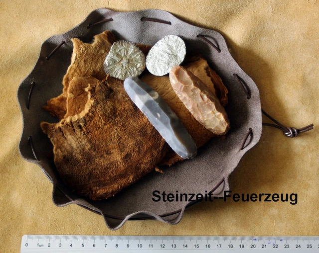 STEINZEIT FEUERZEUG FEUERSTEIN Silex Markasit Pyrit Zunder Indianer EUR ...
