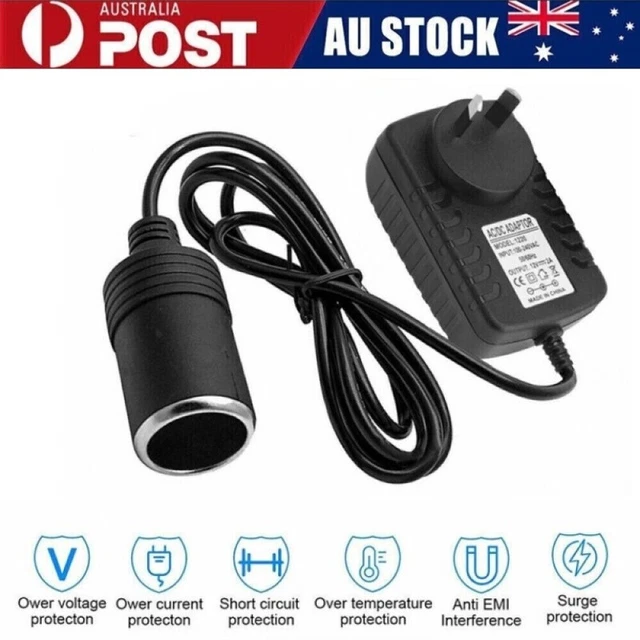 AU 240V MAINS Plug to 12V Socket Adapter Car Cigarette Lighter Power ...