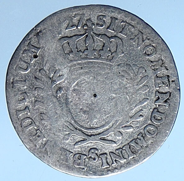 1727 S FRANCE King LOUIS XV French Antique Silver 1/20 Ecu 6 Sols Coin ...
