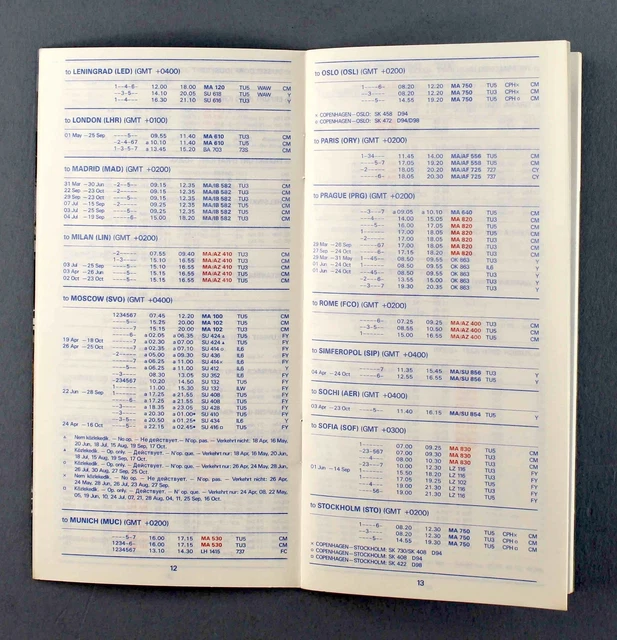 MALEV HUNGARIAN AIRLINES Airline Timetable Summer 1987 Route Map ...