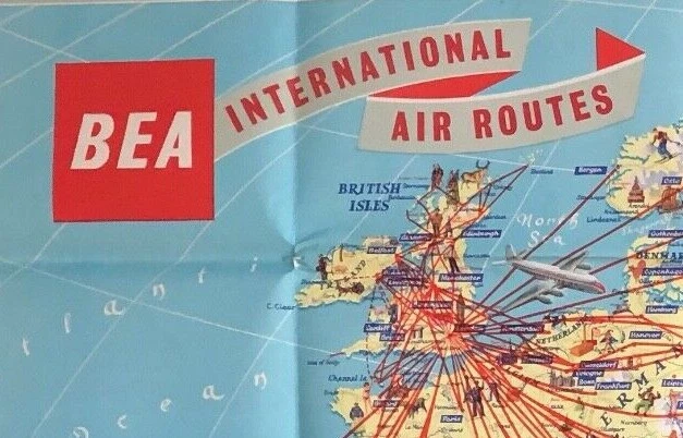 BEA BRITISH EUROPEAN Airways Original Vintage Route Map Airline Poster ...