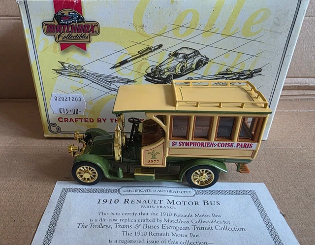 MATCHBOX YET06M 1910 RENAULT MOTOR BUS PARIS TROLLEYS TRAMS BUSES ...