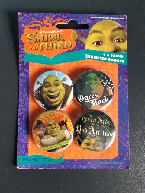 SET OF 4 Shrek The Third 38mm Pin Badges by Pyramid Posters in blister ...
