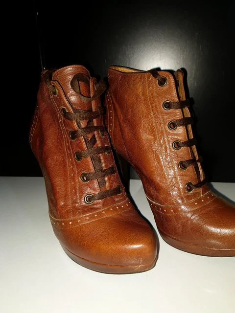 DUNE BROWN LEATHER brogues boots size 4 EU 37 stiletto heels VICTORIAN ...