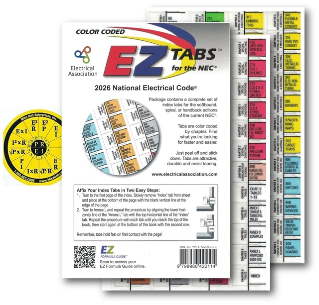 2026 COLOR CODED EZ Tabs with EZ Formula Guide based on 2026 NEC Code ...