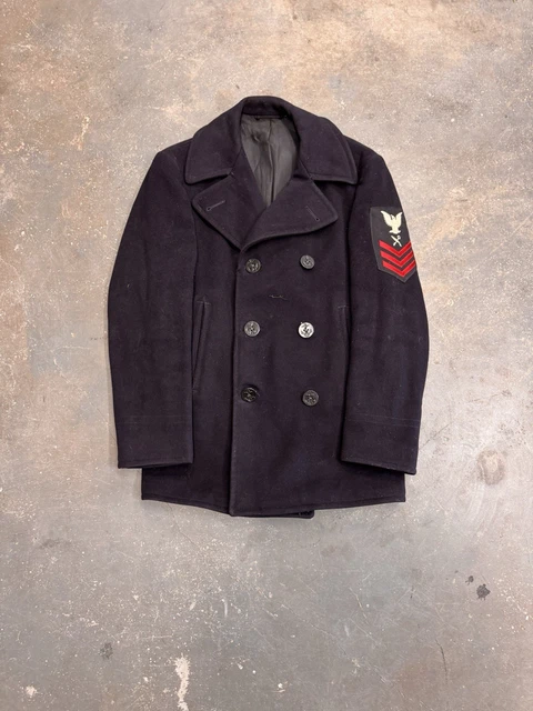 VTG 40S WWII Military Navy Pea Coat Sz 34R Wool Naval Clothing Factory ...