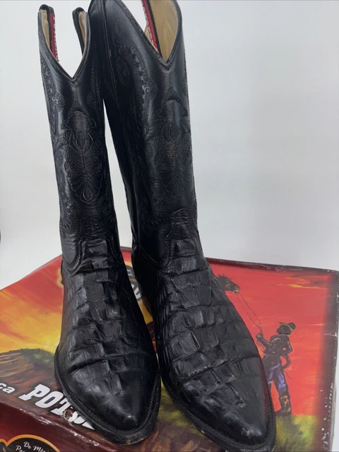 VINTAGE MEN'S POTRERO Black Caiman Skin Western Cowboy Boots size USA10 ...