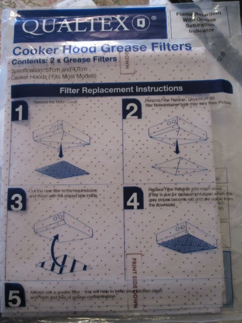 1 PKT QUALTEX Cooker Hood Grease Filters Twin Pack -57cm X 47cm £6.99 ...