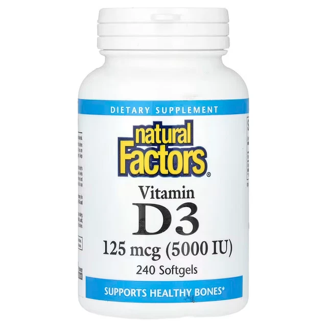 NATURAL FACTORS, VITAMIN D3, 125 mcg (5,000 IU), 240 Softgels, Expiry ...