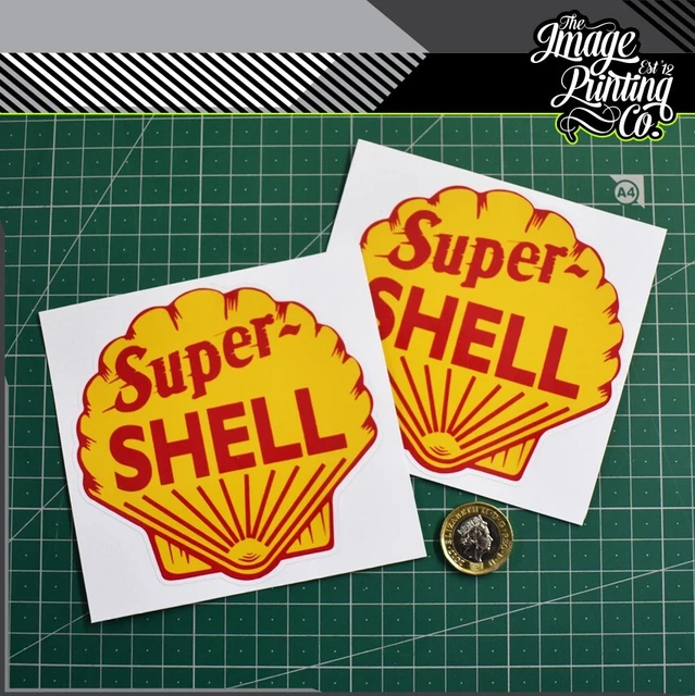 CLASSIC SUPER SHELL Motor Oil Logo Decals x2 - 100mm x 100mm - Sticker ...