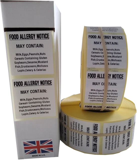 FOOD ALLERGY LABELS, Food Labels, Allergen Stickers, 500 -1000 or 2000 ...