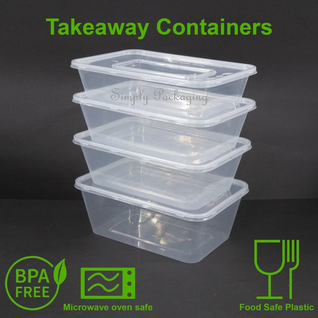 REUSABLE TAKEAWAY FOOD Containers Plastic rectangular 500ml 650ml 750ml ...