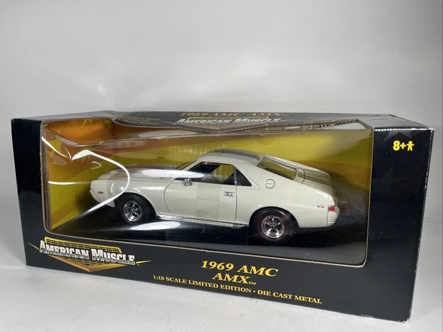 ERTL AMERICAN MUSCLE 1969 AMC AMX White with Blue Stripes 1:18 Factory ...