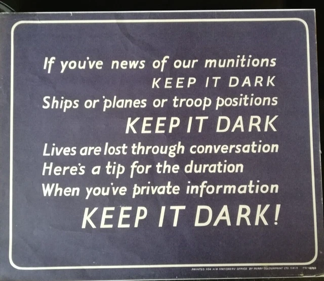 WW2 ORIGINAL WAR propaganda poster "Keep it Dark" £50.00 - PicClick UK