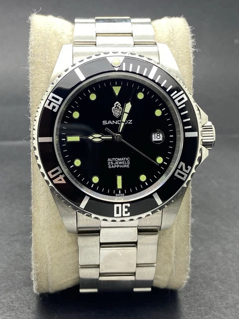 SANDOZ SWISS MADE 25Jewel Automatic ETA Dive Watch Men's Black Sapphire ...