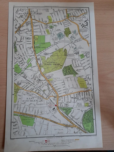 LONDON FINCHLEY CHURCH END VINTAGE BARTHOLOMEWS STREET MAP c1930 ...