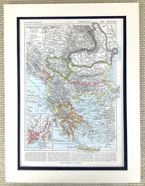 1895 ANTIQUE MAP of The Balkans Balkan Peninsula Greece Turkey Old ...