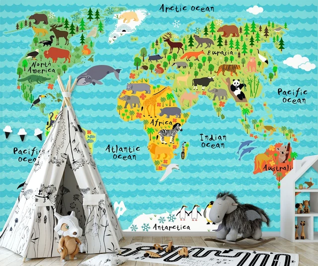 3D CUTE WORLD Map G6312 Wallpaper Wall Murals Removable Self-adhesive ...